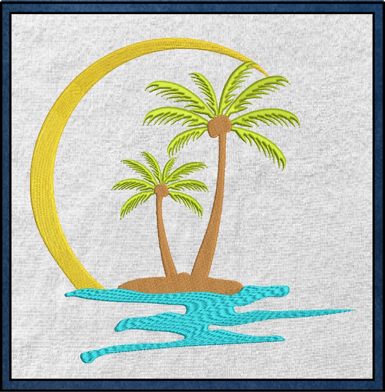 Tropical Island Machine Embroidery Design Palm Tree Island | Etsy