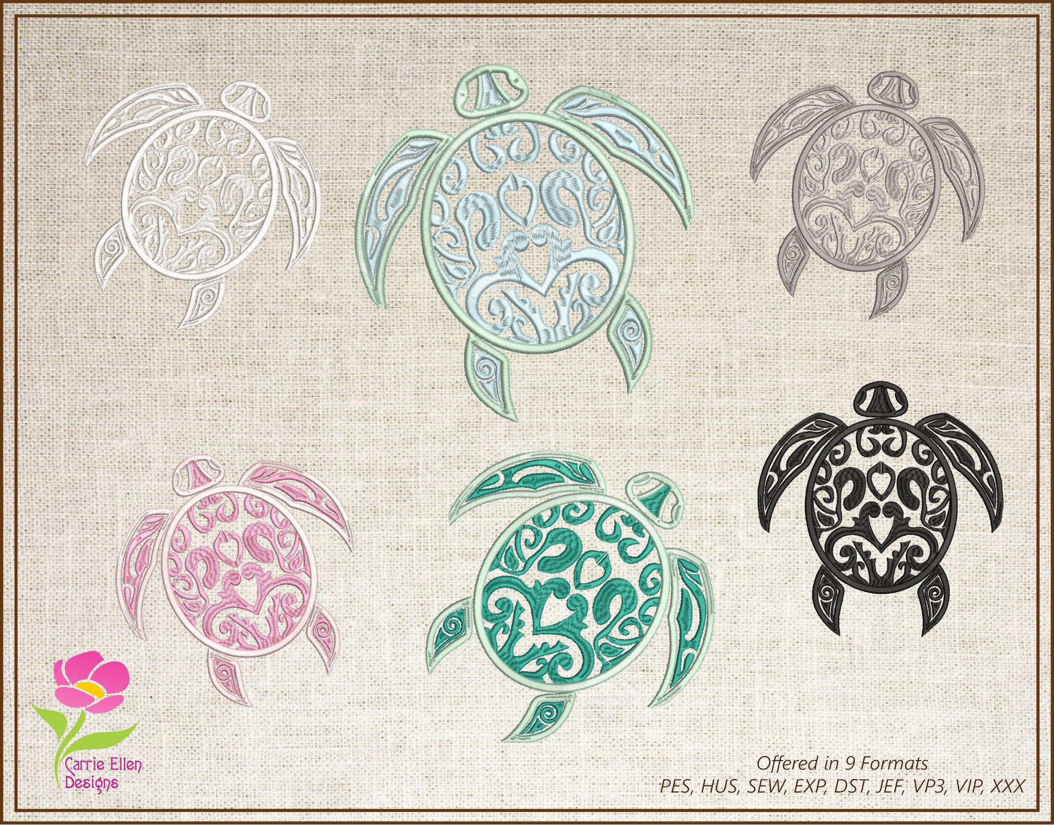 Sea Turtle Machine Embroidery Design Sea Turtle Tattoo - Etsy