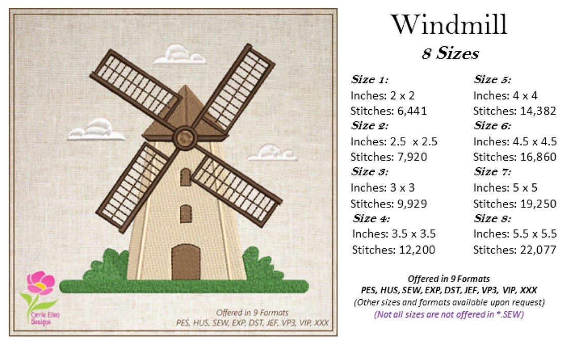 Windmill Machine Embroidery Design Farm Windmill Embroidery - Etsy