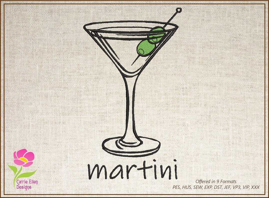 Martini Machine Embroidery Design, Martini With Olives Embroidery ...