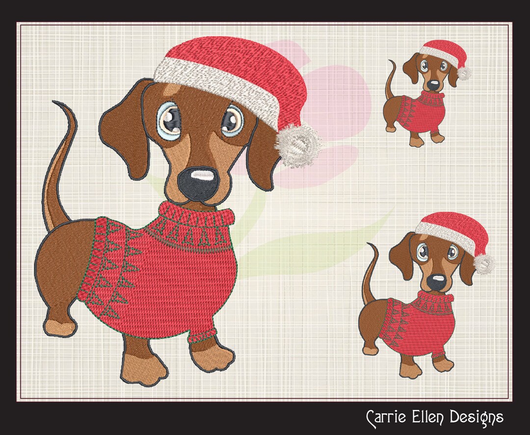 Dachshund Dog Embroidery Design, Dachshund in a Christmas Sweater ...