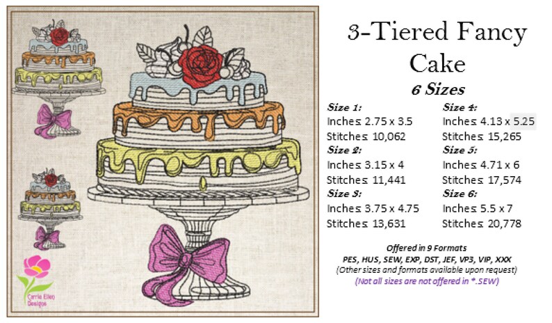 Fancy Cake Machine Embroidery Design, 3-tiered Layer Cake Embroidery ...
