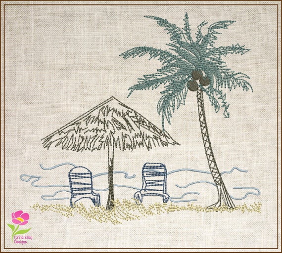 Beach Scene Machine Embroidery Design Summer Embroidery | Etsy