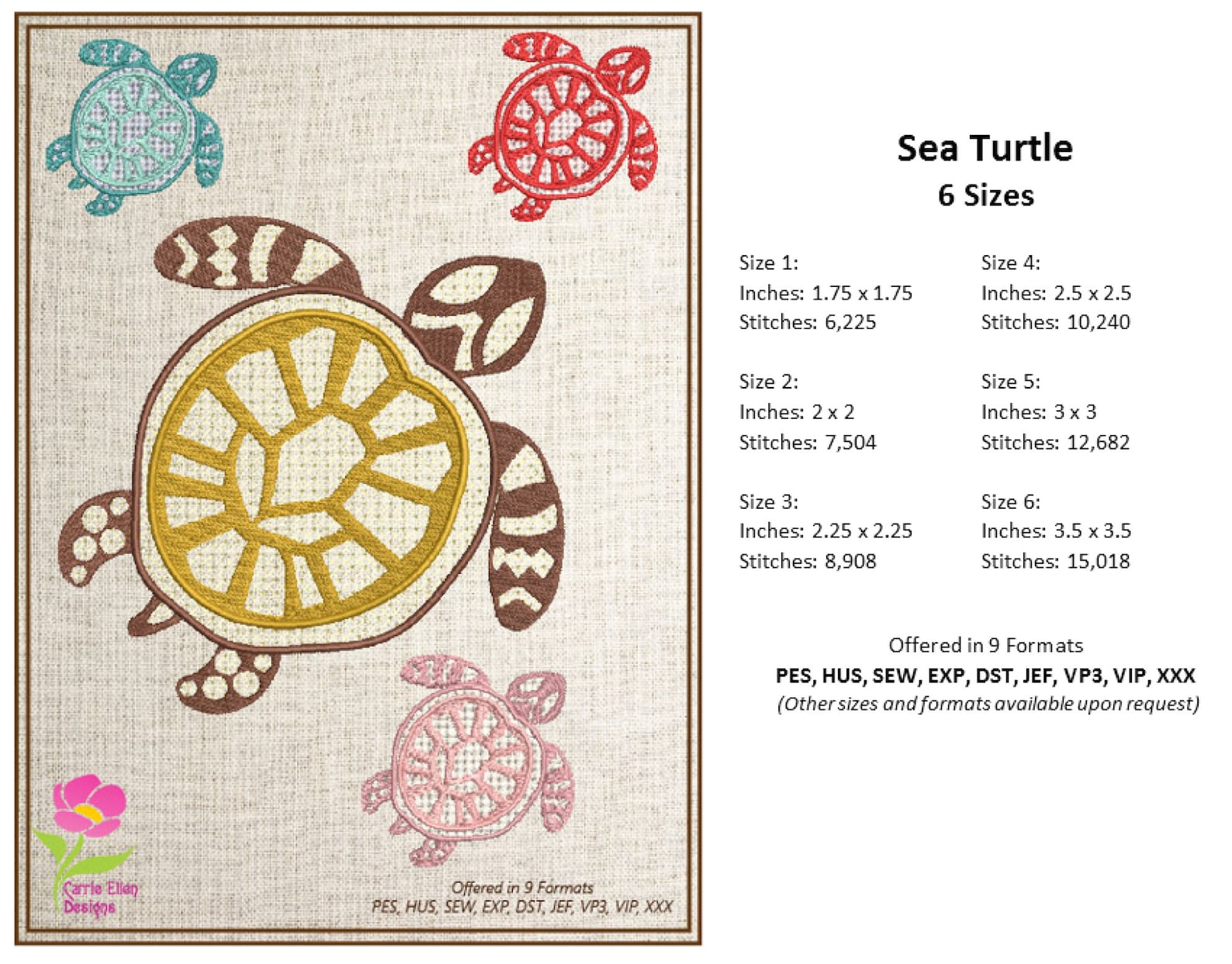 Sea Turtle Embroidery Design Bundle, Turtle Embroidery Design, Machine ...