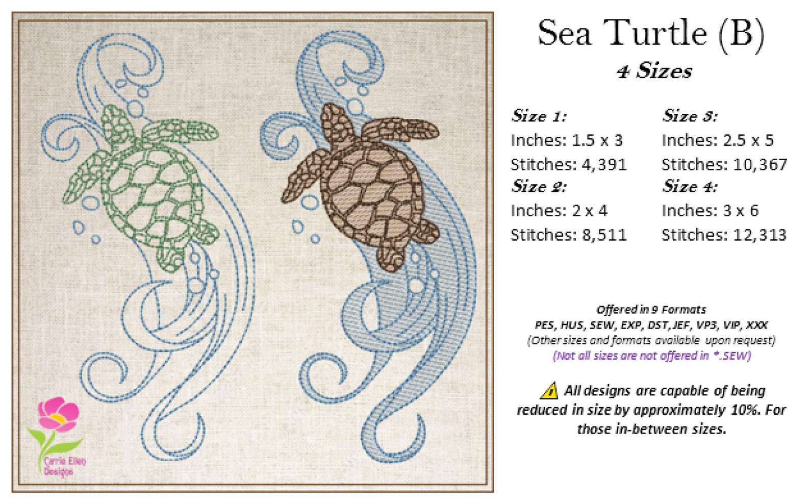 Sea Turtle Machine Embroidery Design Animal Embroidery Ocean - Etsy