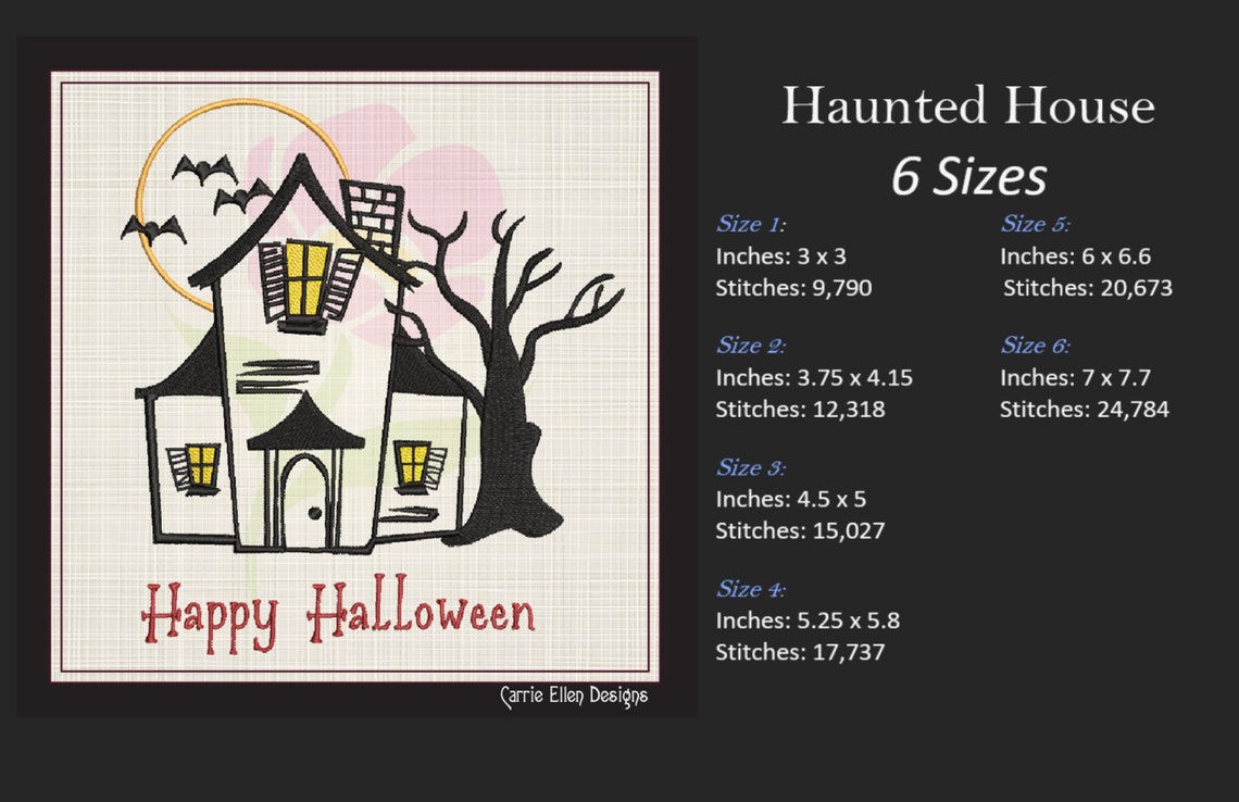 Haunted House Machine Embroidery Design Halloween Embroidery - Etsy