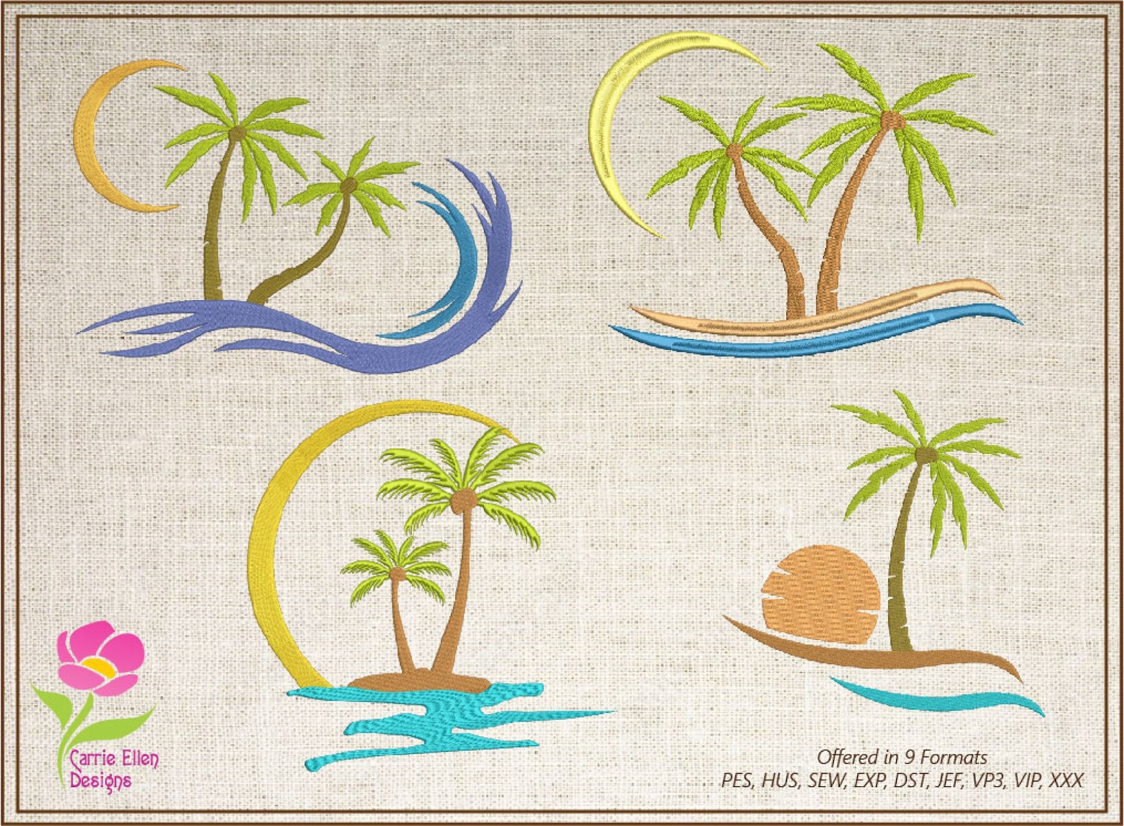 Tropical Island Machine Embroidery Design Bundle, Palm Tree Island ...
