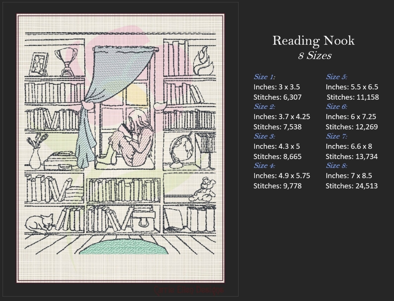 Book Nook Machine Embroidery Design, Girl in Window Reading Embroidery ...