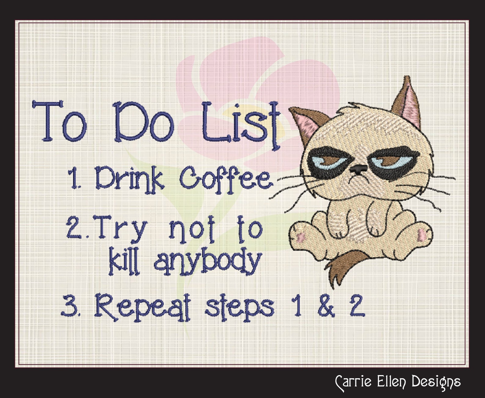 Grumpy Cat Embroidery Design, Sarcastic to Do List Machine Embroidery ...