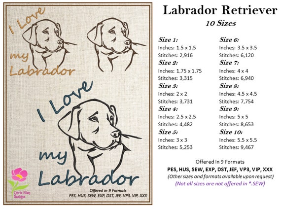 Sewing & Needlecraft Patterns 6 Sizes I Love my Labrador Dog Embroidery Pattern Labrador Machine ...