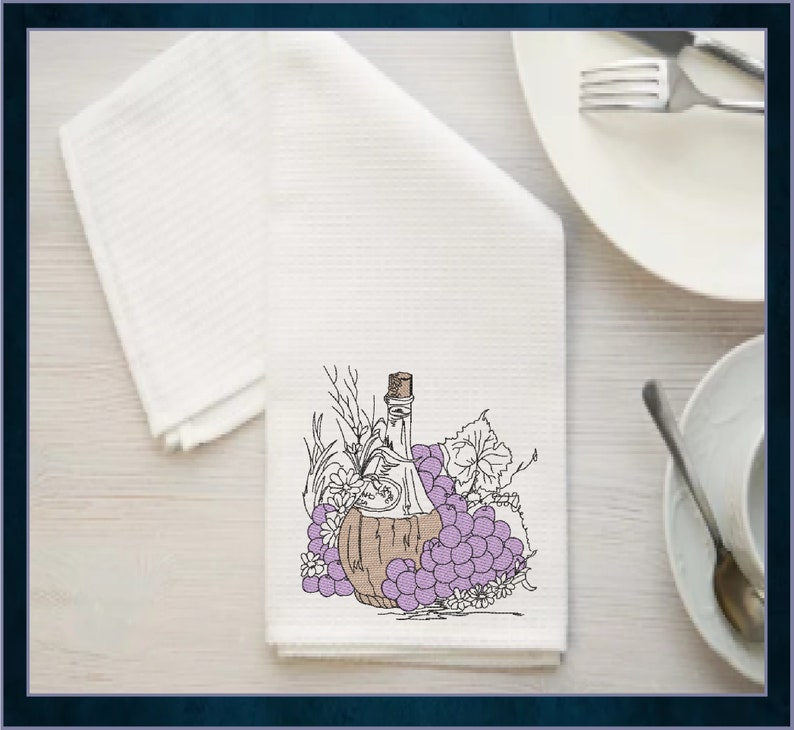 Classic Wine Bottle Machine Embroidery Design, Wine Grapes Design ...