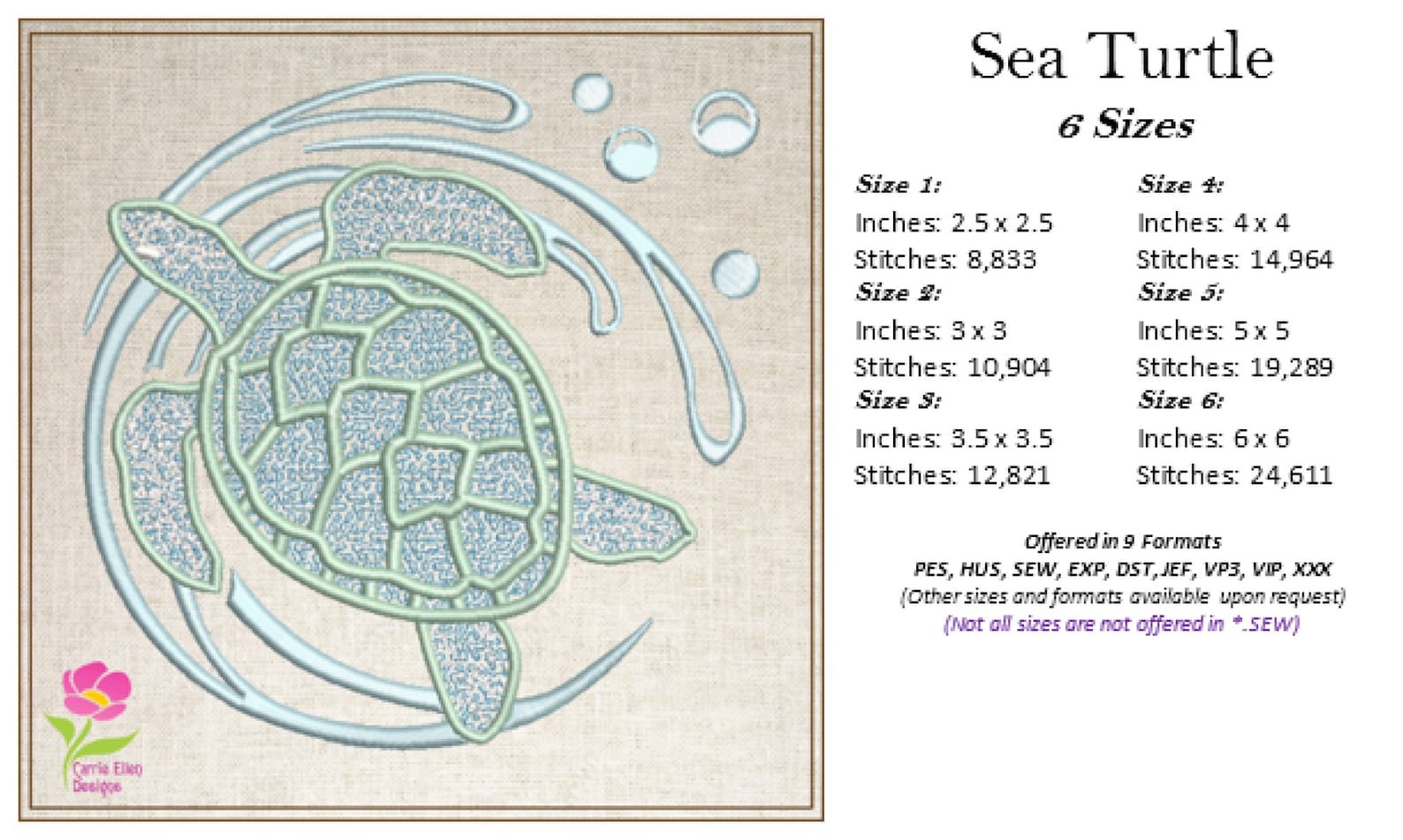 Sea Turtle Machine Embroidery Design Animal Embroidery Ocean - Etsy