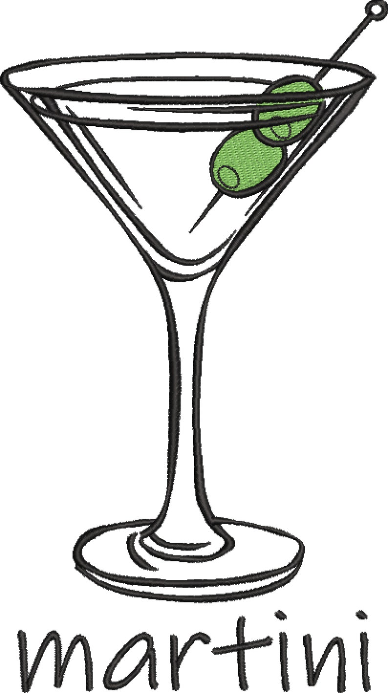 Martini Machine Embroidery Design Martini With Olives - Etsy