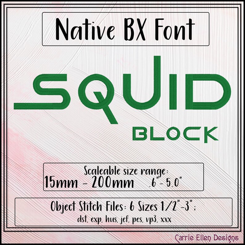 Squid Block BX Fonts and Lettering Stitch Files, Cinematic Block ...