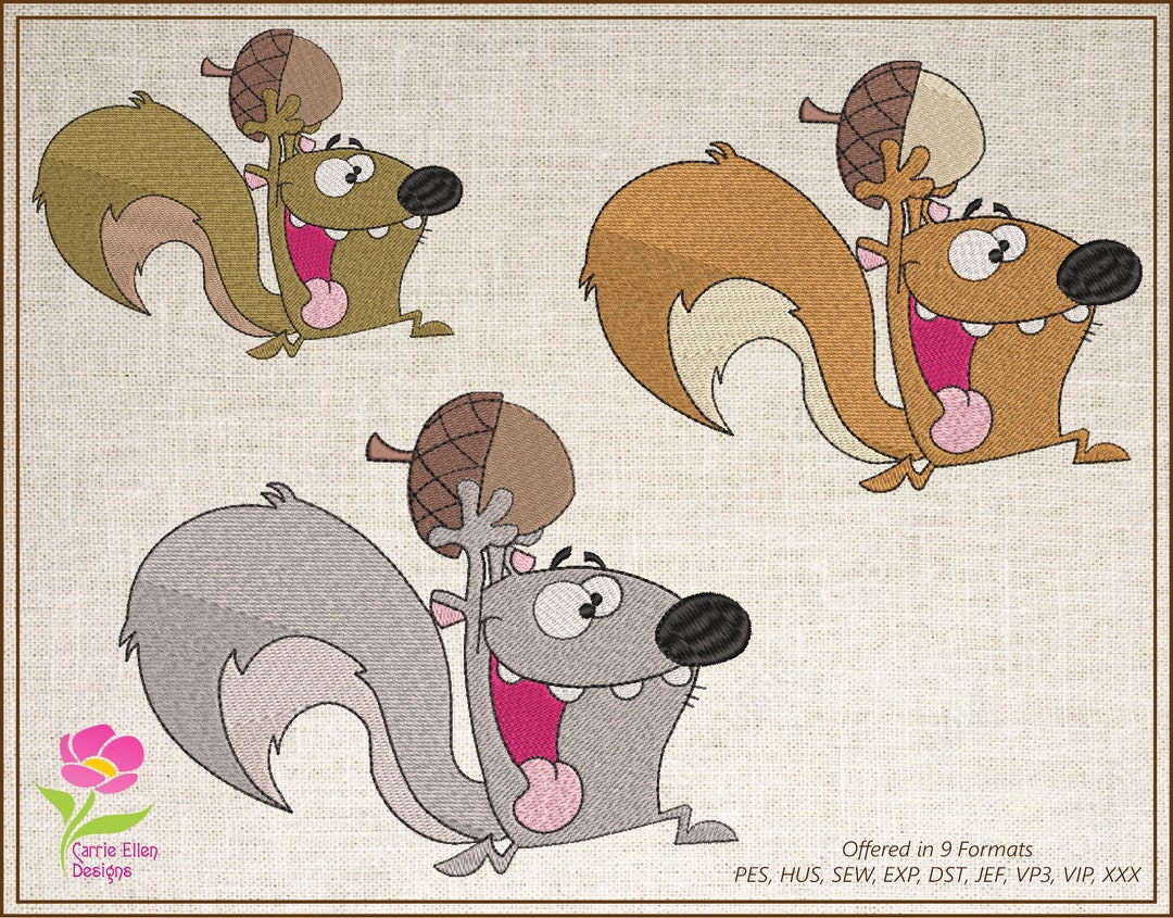 Squirrel Machine Embroidery Design, Squirrel With Acorn Design, Animal ...