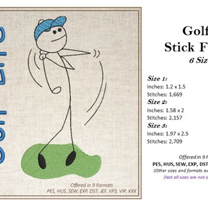 Golf Embroidery Design, Male Golfer Stick Figure Machine Embroidery ...