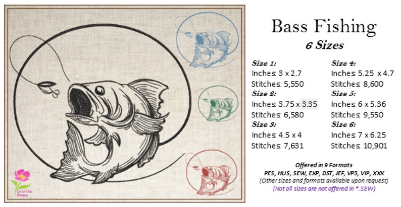Bass Fishing Machine Embroidery Design, Wide Mouth Bass Embroidery ...