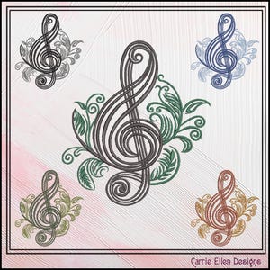 Treble Clef Embroidery Design, Sheet Music Note Symbol, Artistic ...