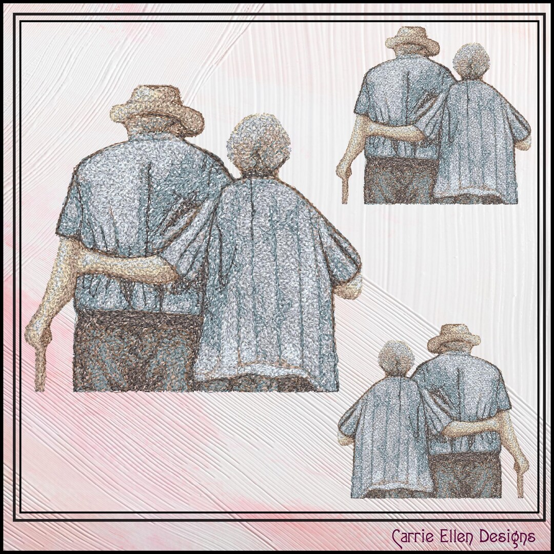 Grandparents Machine Embroidery Design, Elderly Couple Photo Drawing ...
