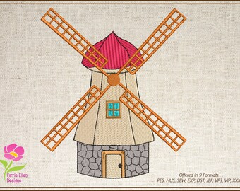 Dutch Windmill Embroidery Design - Etsy