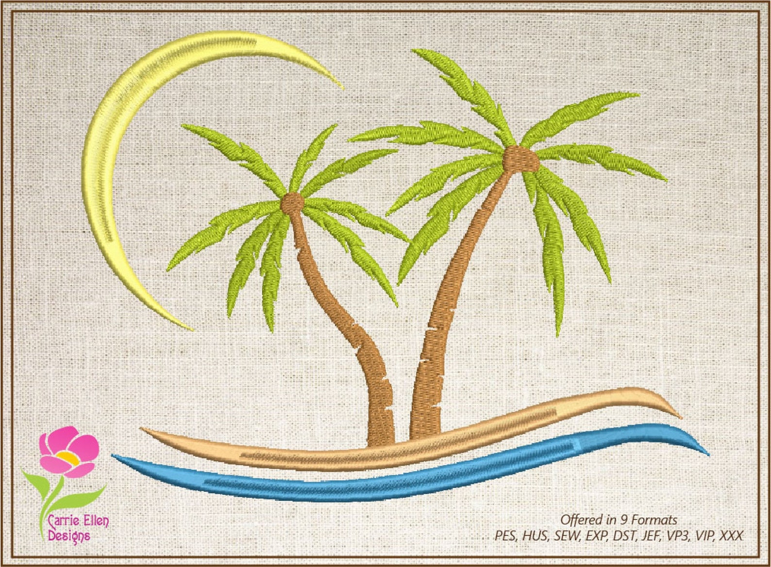 Tropical Island Machine Embroidery Design Bundle, Palm Tree Island ...