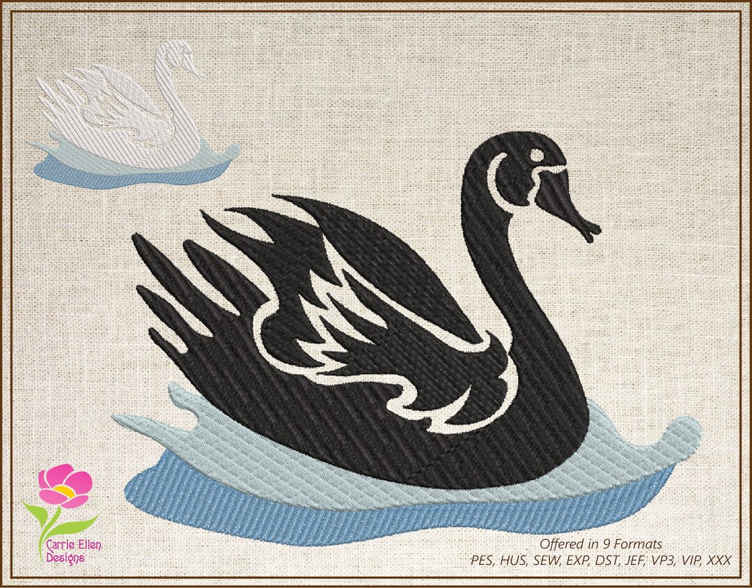 Swan Machine Embroidery Design Swimming Bird Embroidery - Etsy