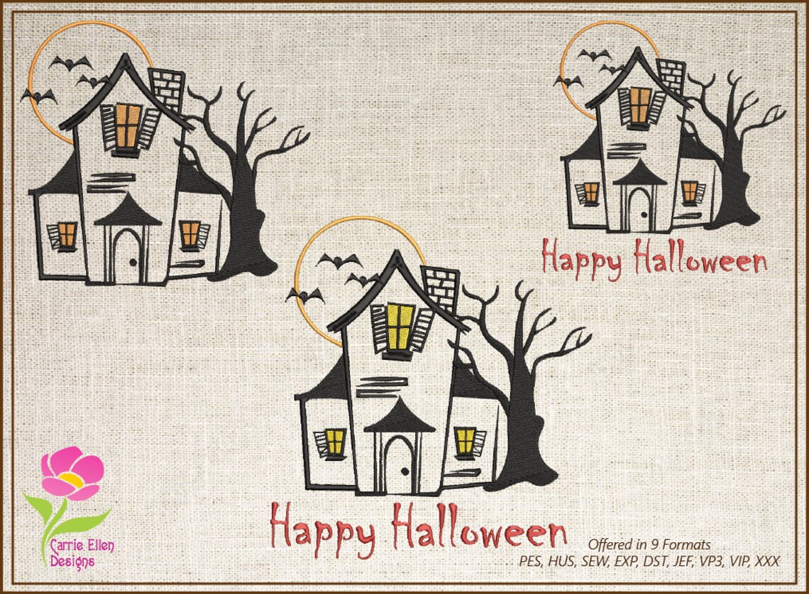 Haunted House Machine Embroidery Design Halloween Embroidery - Etsy