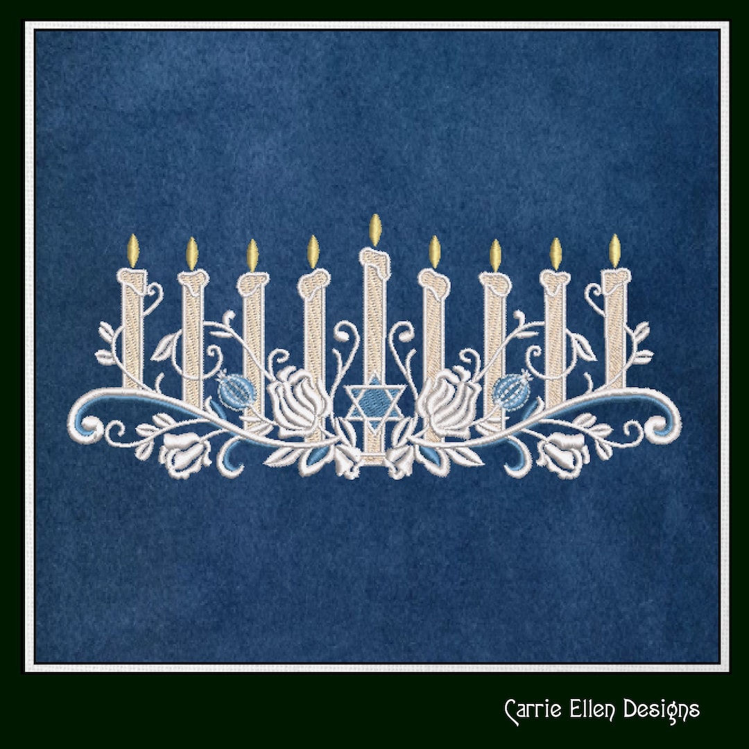 Menorah Machine Embroidery Design, Golden Menorah With Hanukkah Candles ...