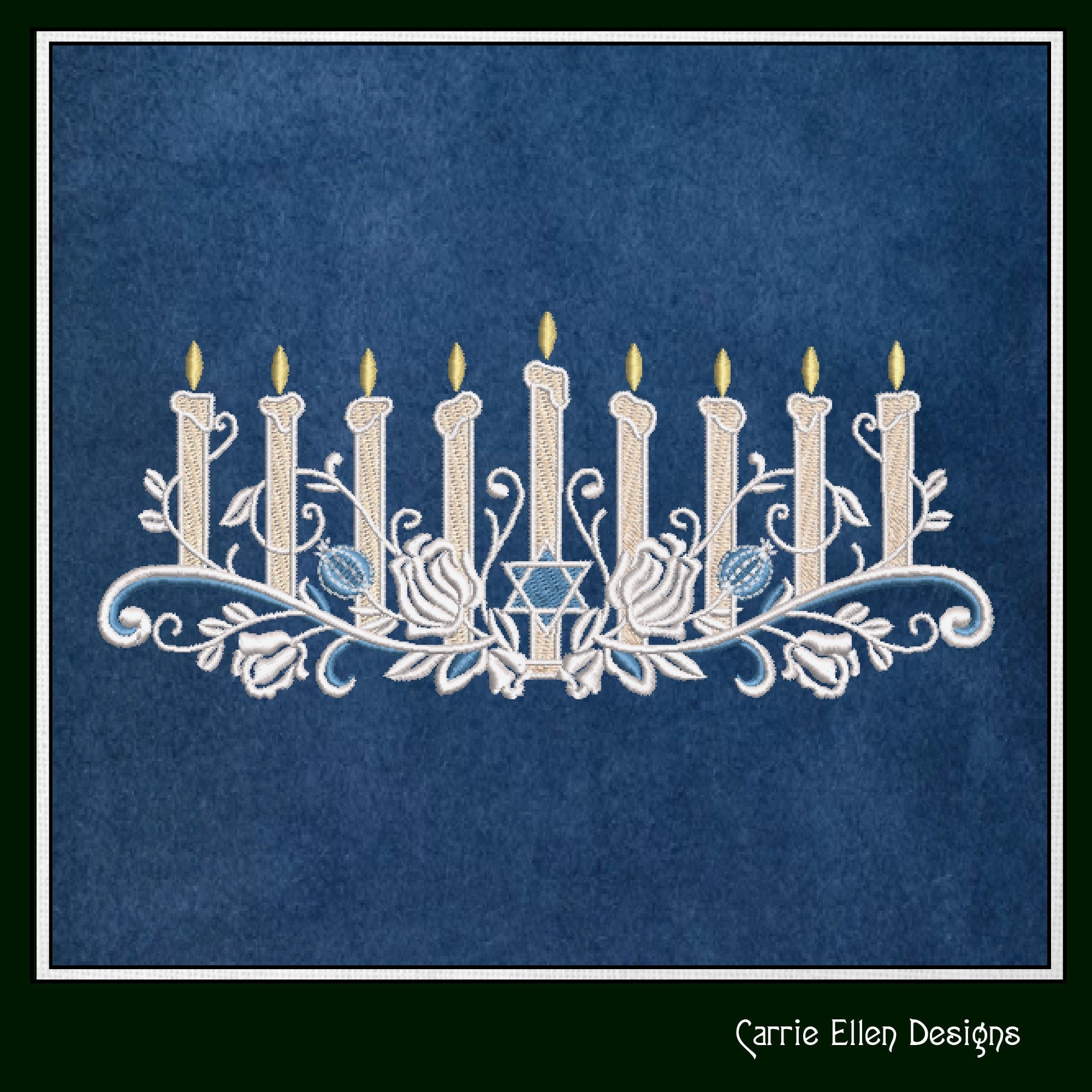 Menorah Machine Embroidery Design, Golden Menorah With Hanukkah Candles ...