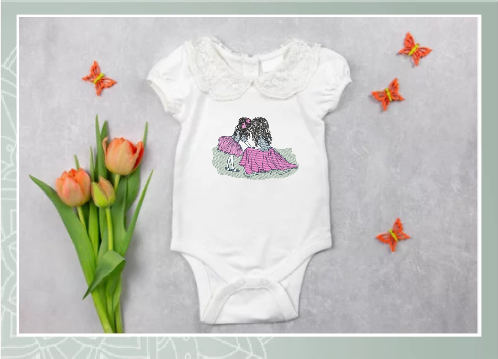 Mother and Daughter Machine Embroidery Design, Mother’s Day Design ...
