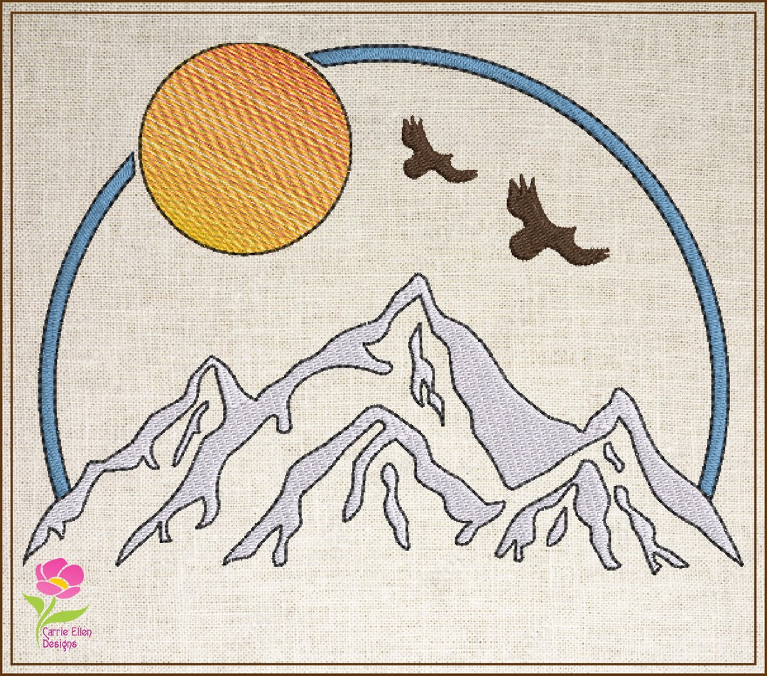 Mountain View Machine Embroidery Design, Sunrise Sunset Design, Scenic ...