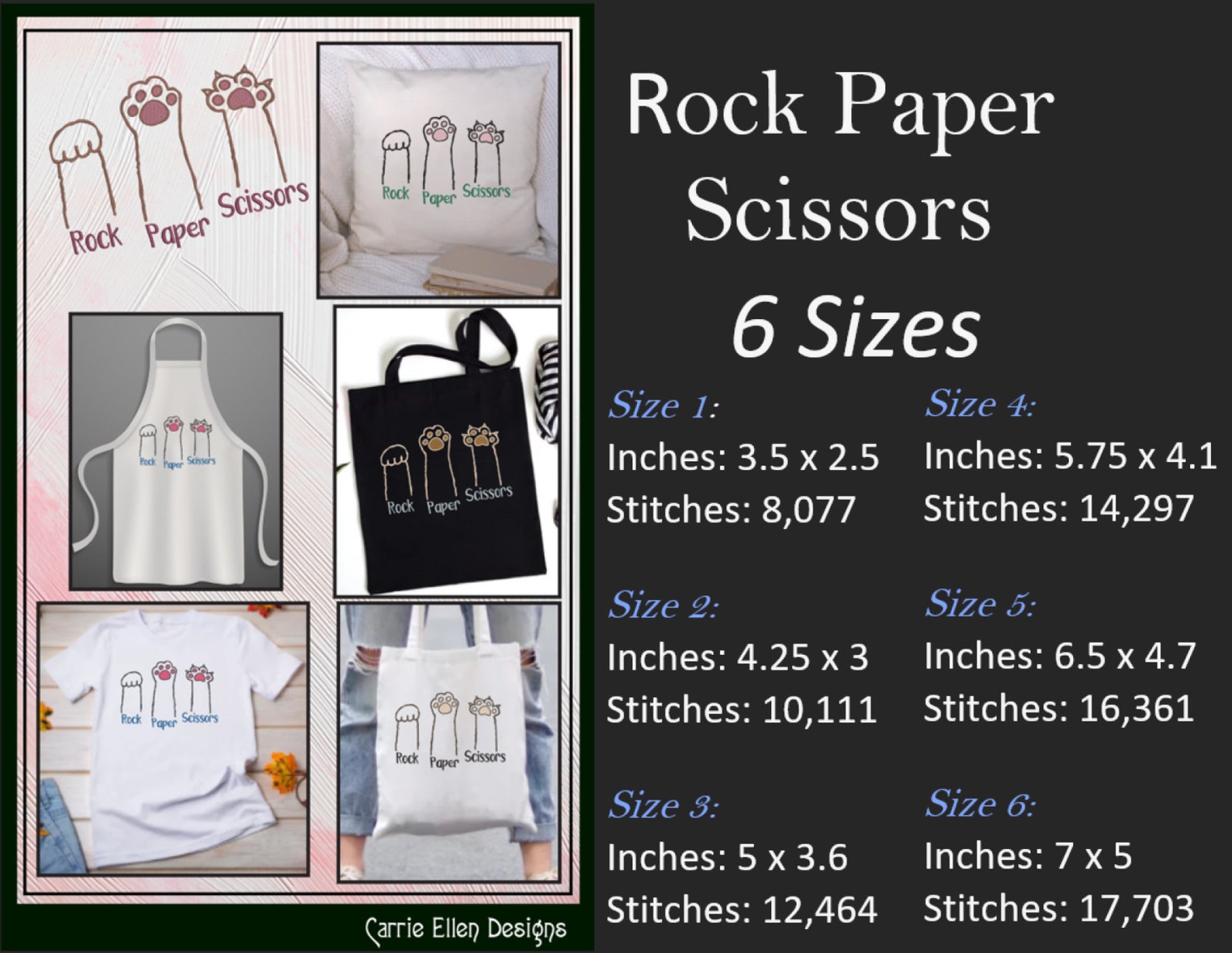Cat Machine Embroidery Design Saying, Rock Paper Scissors Cat Paw ...