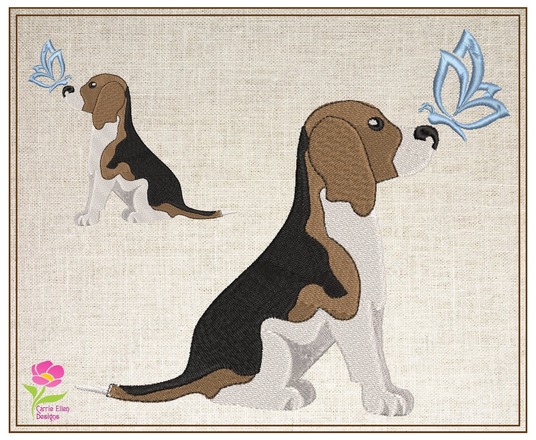 Beagle Profile Machine Embroidery Design, Pet Dog Beagle With Butterfly ...