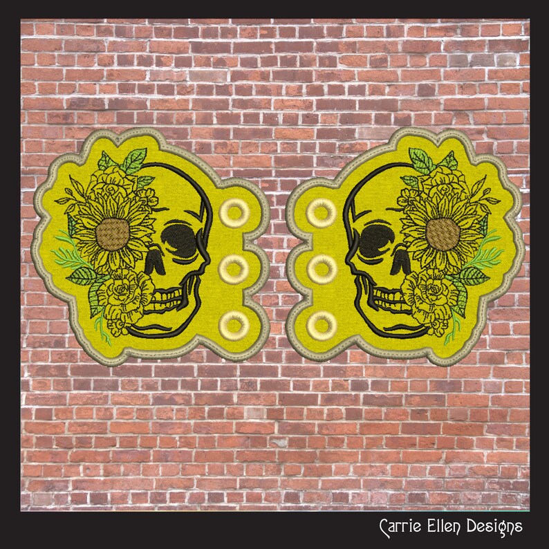 Skull ITH Machine Embroidery Shoe Wings, Floral Skeleton in the Hoop ...
