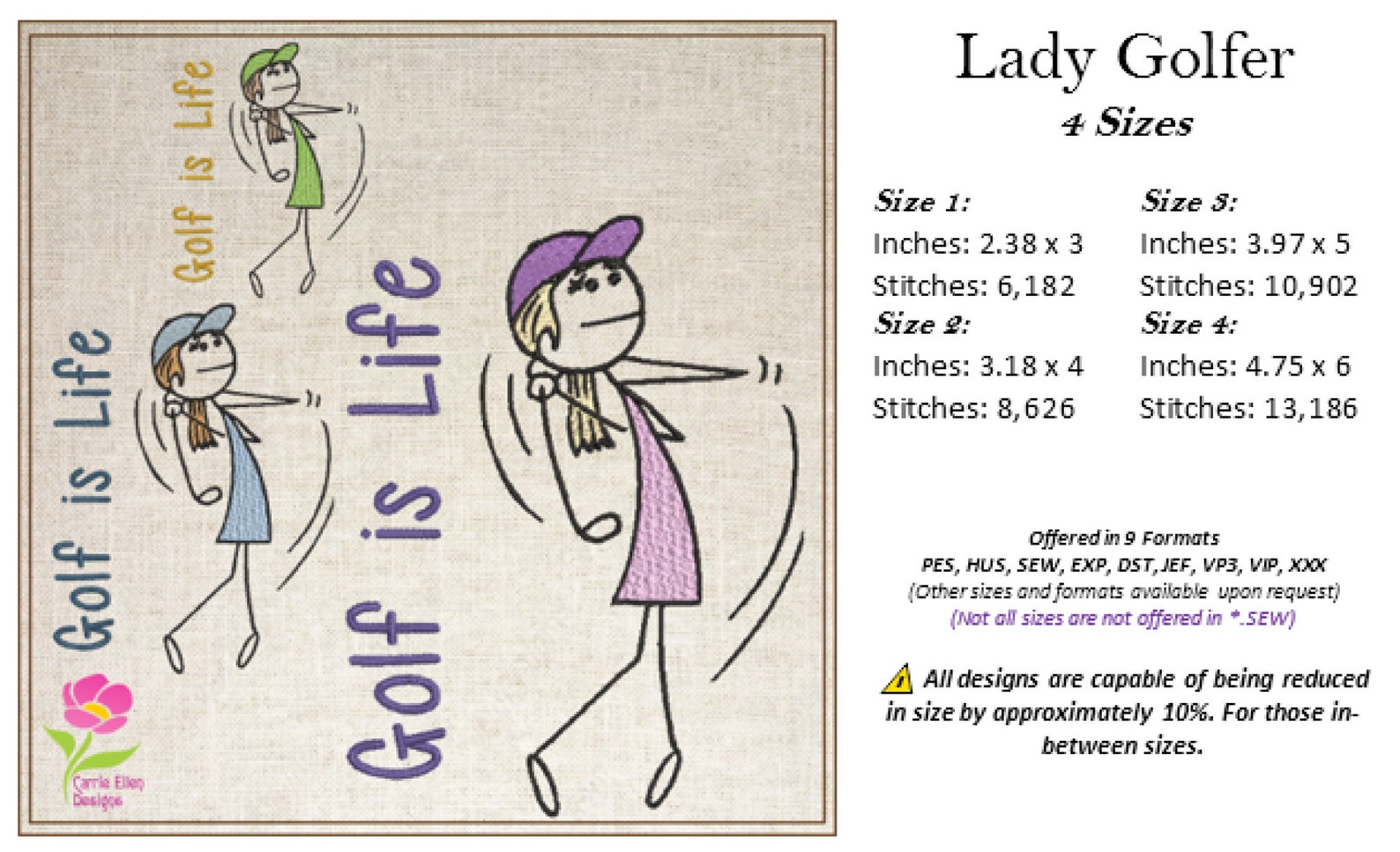 Lady Golfer Machine Embroidery Design, Golf is Life Female Golfer Stick ...