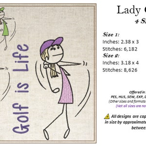 Lady Golfer Machine Embroidery Design, Golf is Life Female Golfer Stick ...