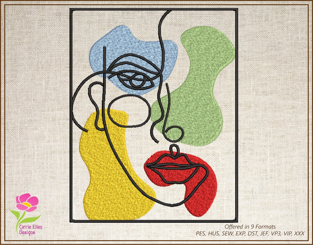 Woman Face Embroidery Design, Fine Art Machine Embroidery Design, Multi ...