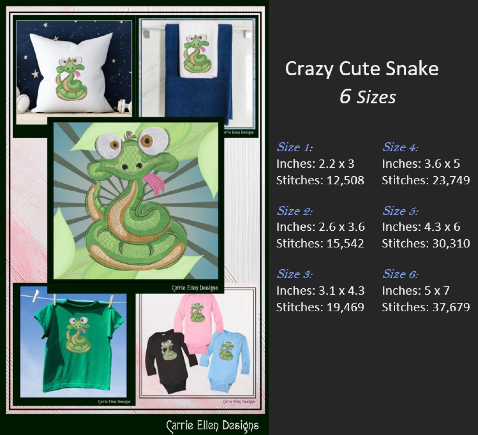 Snake Machine Embroidery Design, Cute Crazy Snake Embroidery Pattern ...