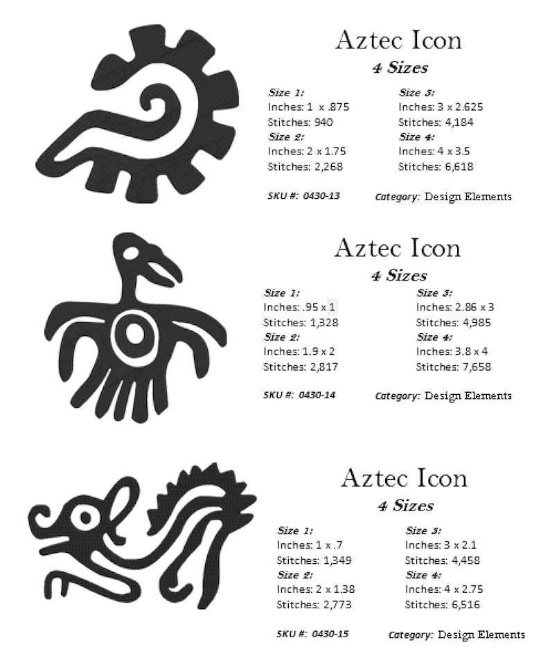 22 Aztec Style Icons Machine Embroidery Design Bundle. 22 Individual ...