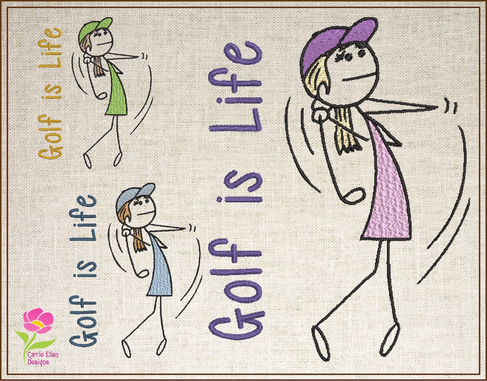 Lady Golfer Machine Embroidery Design, Golf is Life Female Golfer Stick ...