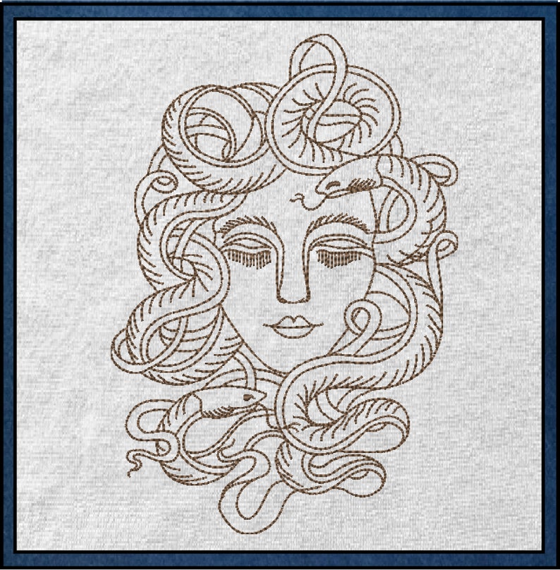 Medusa Head Machine Embroidery Design, Line Art Greek Mythology Medusa ...