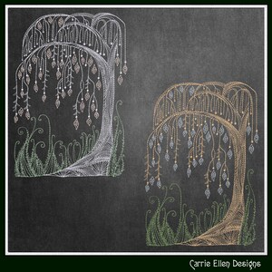 Artistic Willow Tree Machine Embroidery Design, Line Art Sketch Tree ...