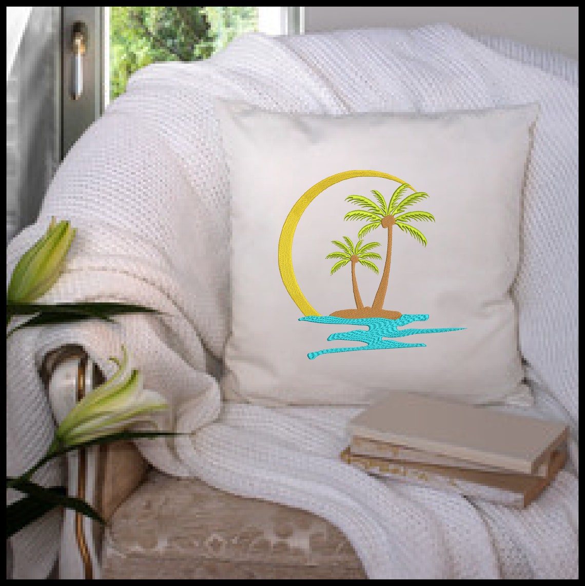 Tropical Island Machine Embroidery Design Palm Tree Island | Etsy