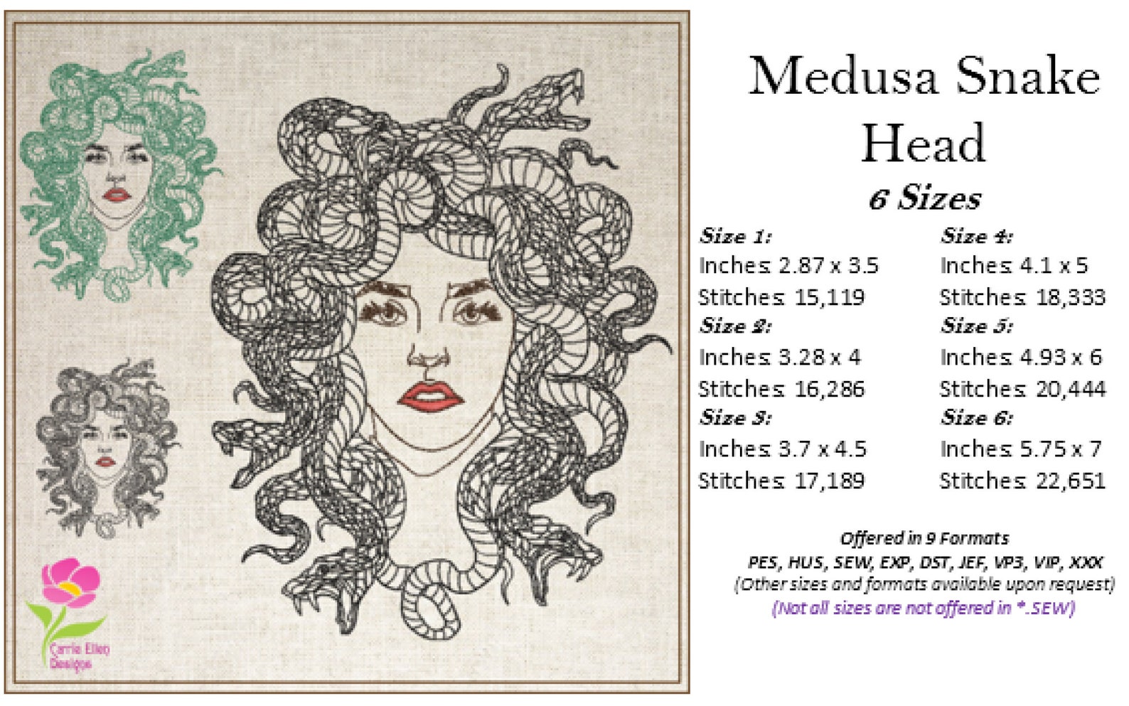 Medusa Snake Head Machine Embroidery Design, Line Art Greek Mythology ...