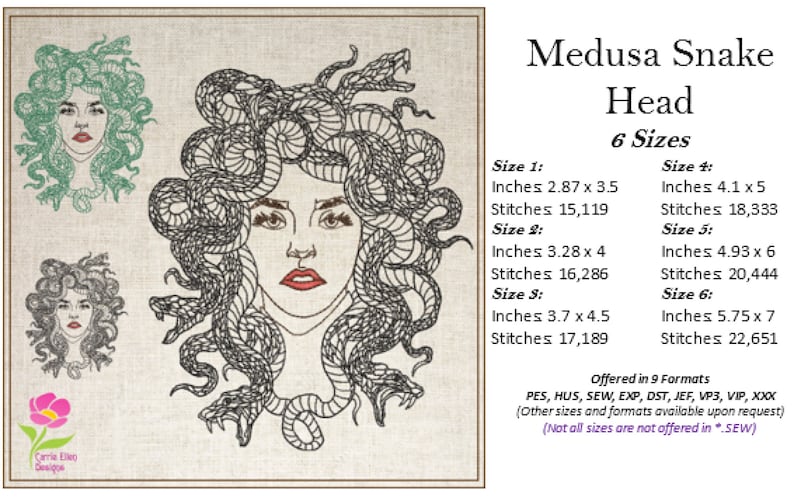 Medusa Snake Head Machine Embroidery Design, Line Art Greek Mythology ...