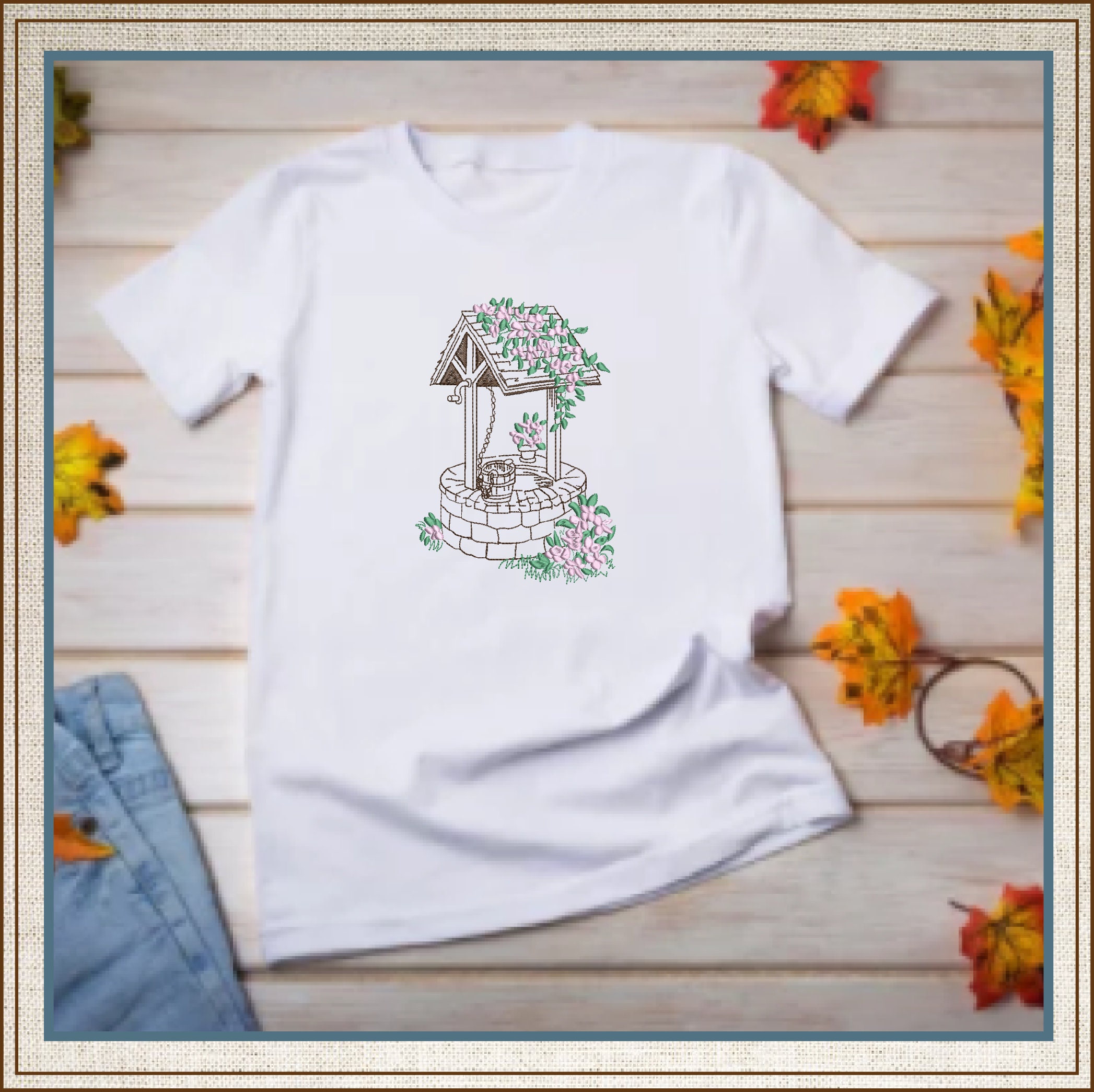 Wishing Well Machine Embroidery Design: Floral Line Art (6 Sizes ...