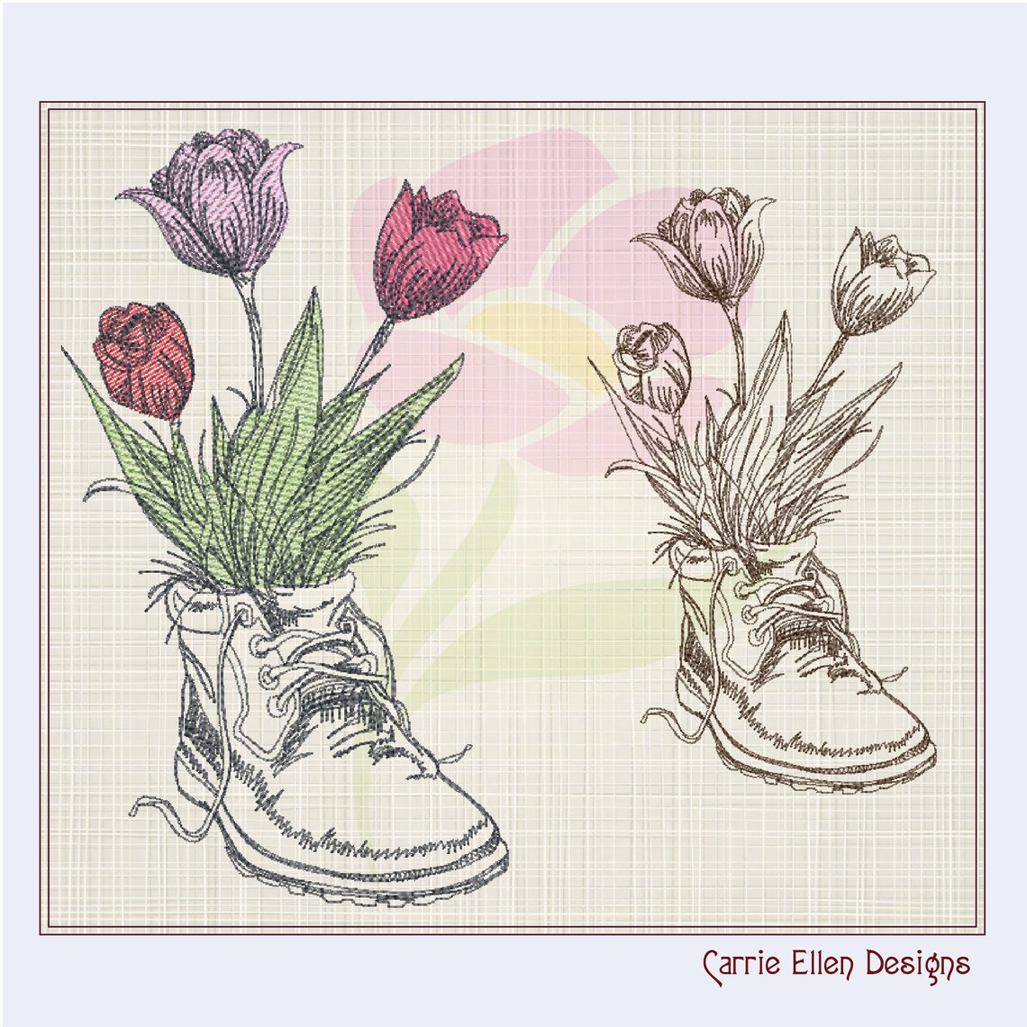 Combat Boot With Flowers Machine Embroidery Design Floral - Etsy