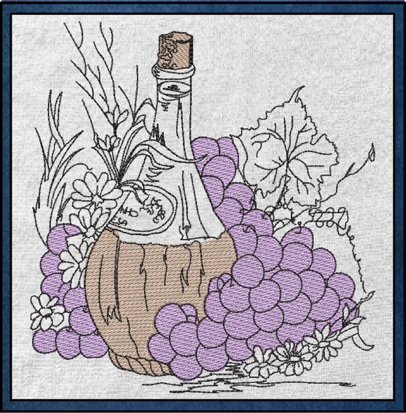 Classic Wine Bottle Machine Embroidery Design, Wine Grapes Design ...