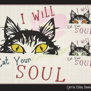 Eat Your Soul Cat Machine Embroidery Design, Evil Cat Design, Black Cat ...