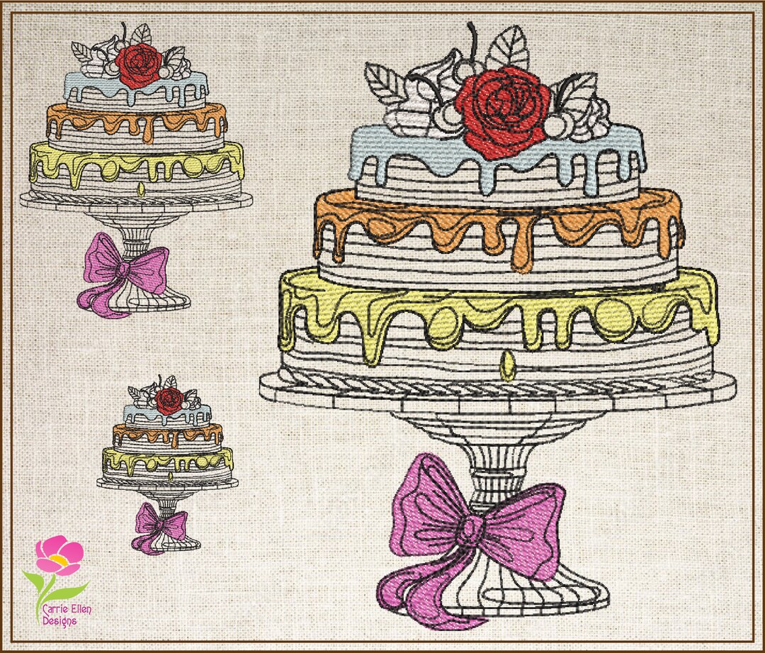 Fancy Cake Machine Embroidery Design, 3-tiered Layer Cake Embroidery ...
